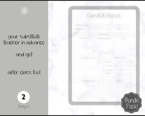 Substitute Teacher Note Template | Printable Binder | Mono by Templatables