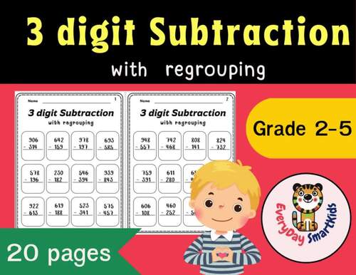 3-Digit Subtraction with Regrouping Vertical Alignment - Math Worksheet