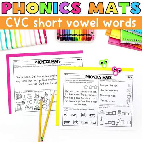 Phonics Mats Short Vowels CVC Phonics Activity Mats for Beginning Readers