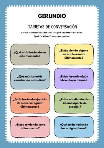 Spanish Gerund Conversation Cards Tarjetas de conversación en gerundio