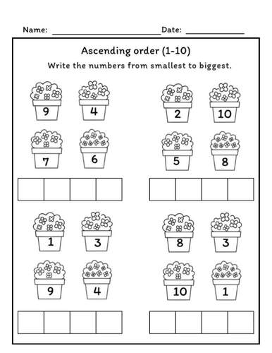 Ascending & Descending Number Order Worksheets (1–10, 1–20, 1–30, 1–50 ...
