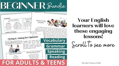 Beginner ESL English Language Lessons and Activities BUNDLE for Adults ...