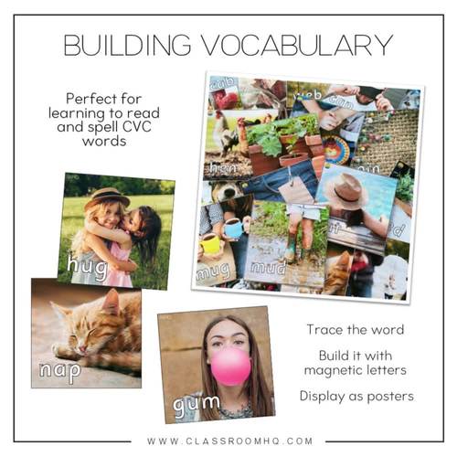 CVC Word Practice Mats with Real Photos | Blending and Reading CVC Word ...