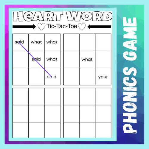 Heart Word Tic-Tac-Toe-Phonics Game-Phonics Review Activity-Irregular ...