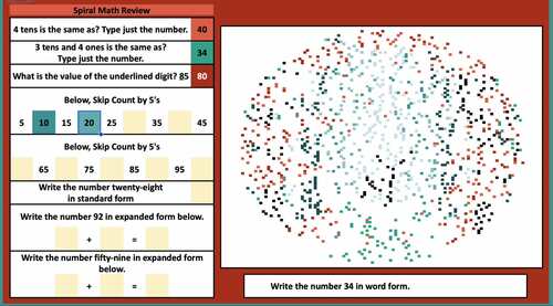 Spiral Math Review for 1st or 2nd grade - Digital Pixels Activity #6