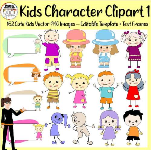 Kids Character Vectors & Text Frame Clipart 1 by DigiTechTeacher