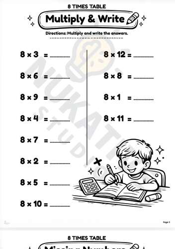 8Times Table Worksheets. Multiplication Practice. No Prep Printable ...