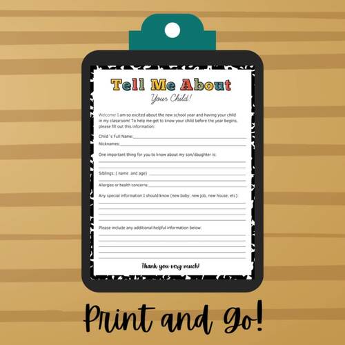 Tell me about your Child! Questionnaire/Parent Form Retro Theme | TPT