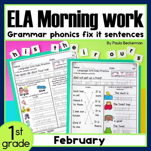 First Grade ELA Morning Work 1st Grade Spiral Review Grammar Phonics ...