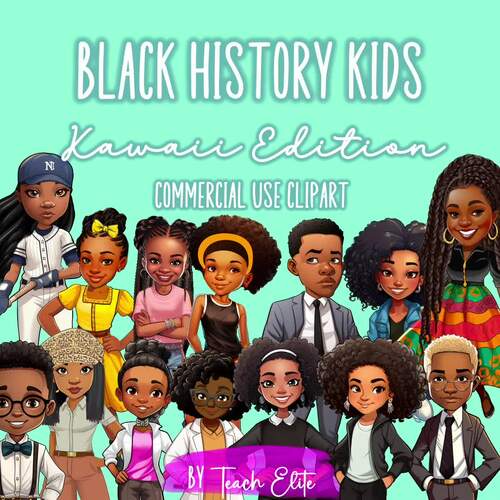 Black History Kids Clipart Kawaii Famous People US History, USA Clipart BHM