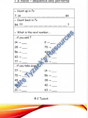 7 Times Table Booklet by Mrs Tyzack's Resources | TPT