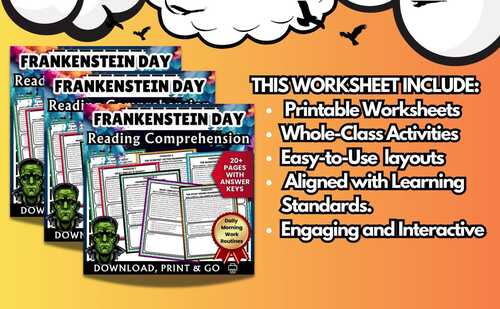 Frankenstein Day Reading Comprehension Activities 3rd,4th,5th,6th7th ...