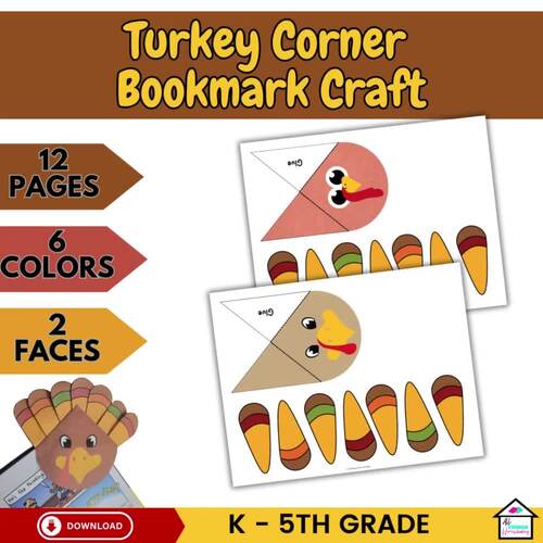 Turkey Corner Bookmark Craft, Thanksgiving Activity by All Things ...