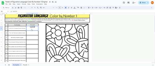 Figurative Language Spring Color By Number Activity Digital ONLY Version