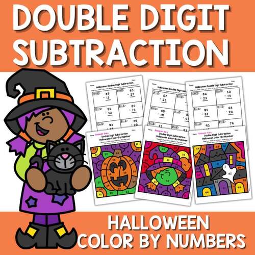 Halloween Double Digit Subtraction Color By Number Worksheets Bundle 2 ...