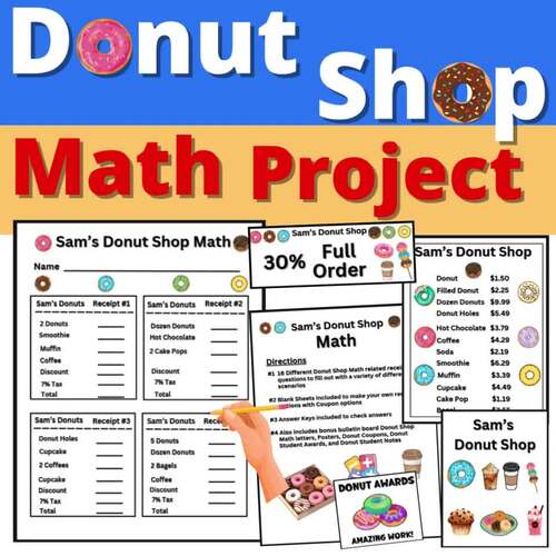 Donut Shop Math Project Resource Story Problems with Tax, Tips and Decor