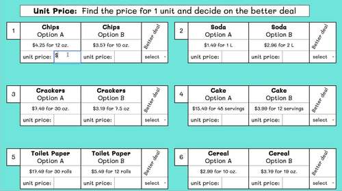 Unit Price and Better Deal Digital Activity by Try-Angle Math | TPT