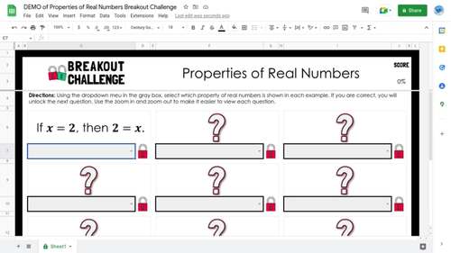 Properties of Real Numbers DIGITAL Breakout Challenge Activity | TpT