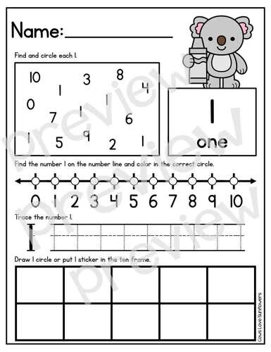 Number Recognition 0-10 Activity Worksheets: Animals & Crayons Set #1 ...