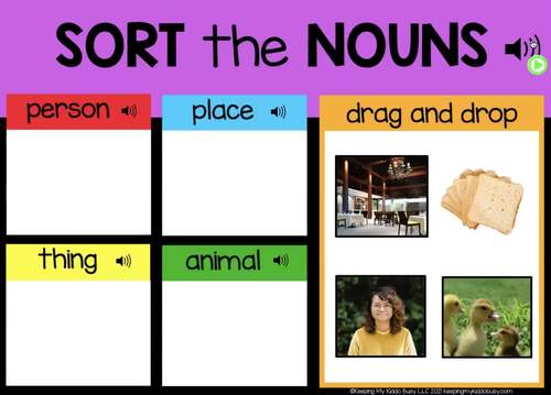 Sorting Nouns Boom Cards - Person Place Thing or Animal Task Cards