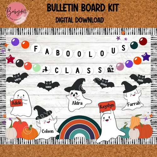 Editable Halloween Bulletin Board Kit Faboolous Class Ghost Door Decor