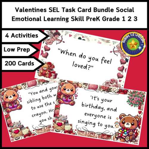 Valentines SEL Task Card Bundle Social Emotional Learning Skill PreK ...