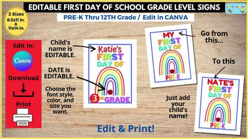 Editable First Day of School Signs by Little Learner Zone | TPT