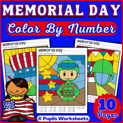 Memorial Day Color by Number Math Worksheets I PATRIOTIC Coloring Pages ...