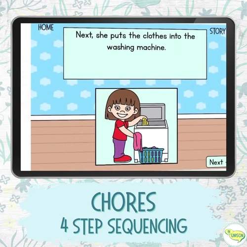 Chores 4 Step Sequencing Boom Cards™ with Short Stories | TpT