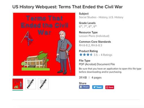 US History Webquest: Terms That Ended the Civil War by Social Studies ...
