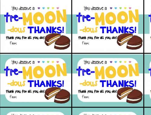 Staff Appreciation Gift Tags | "Tre-MOON-dous" Thanks Moon Pie Pun Labels