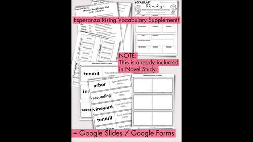 Vocabulary Novel Supplement for Esperanza Rising, Quizzes, Flashcards ...