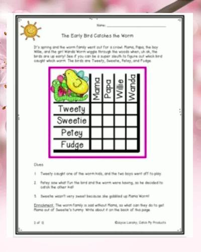 Spring Logic Puzzles or Brain Teasers in Print or Digital Worksheets