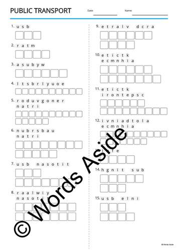 Word Puzzle Games Copy Crossword Word Search Anagram PUBLIC TRANSPORT