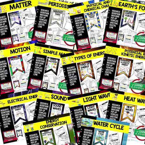 Physical Science Activity Research, Bookmark Brochure, Writing & Google ...