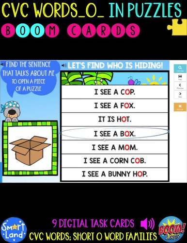 CVC words_short O_in PUZZLES| Boom Cards™ by Smart Land Printables