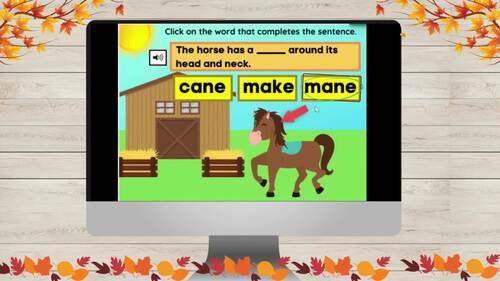Sentences with Missing CVCe Words Fall and Farm (Boom Cards with Audio)