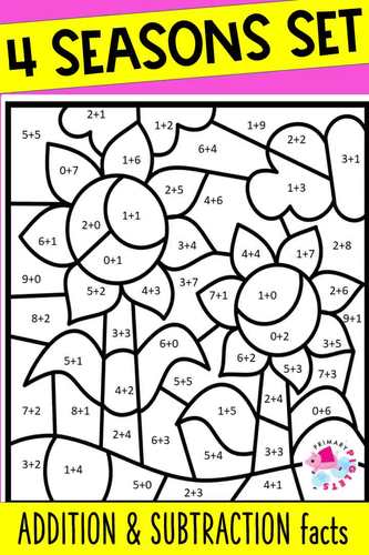 SPRING SUMMER Color by Number Code Addition Subtraction Multiplication ...