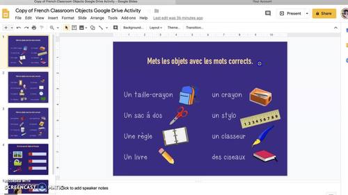 French Classroom Objects Interactive Notebook and Google Drive Activities