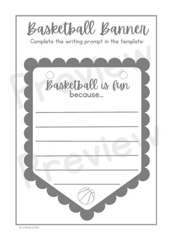 Basketball Writing Craft Activity Worksheets & Bunting Printable Templates