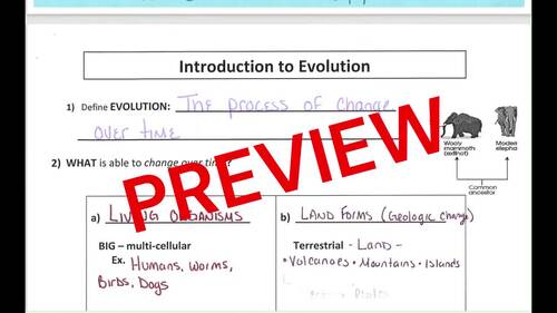 Living Environment / Biology Evolution Unit Notes, Vocabulary and Key