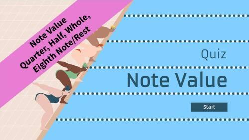 Note Value Game Quiz, Swimming Themed, 10 Questions, No pictures