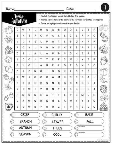 Fall Word Search | Autumn Morning Work & Early Finishers | TPT