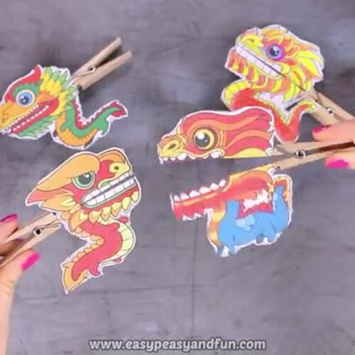Chinese Dragon Clothespin Puppets, Lunar & Chinese New Year Craft