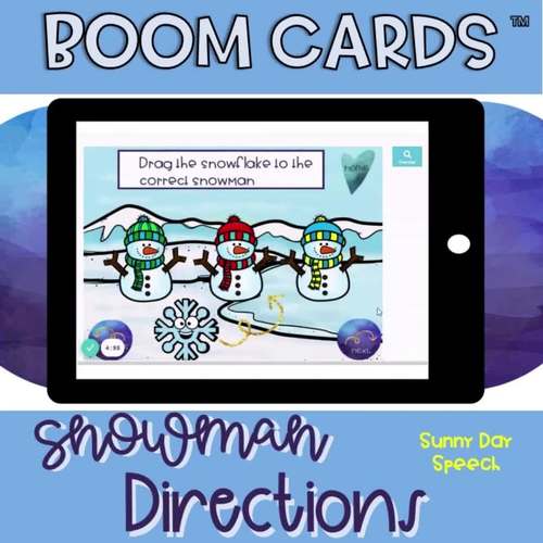 Snowman Directions Boom Cards SLP Therapy by Sunny Day Speech | TPT