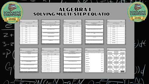 SOLVING MULTI-STEP EQUATIONS * Middle School Algebra Worksheets-PDF/PPT