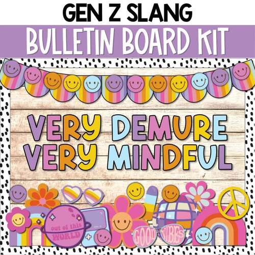 Rainbow Gen Z Slang Bulletin Board Kit, Anytime Retro Groovy Bulletin Board