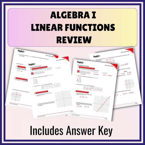 Algebra I Unit 5 Linear Functions Review (Editable + Key) by DigitLit Math