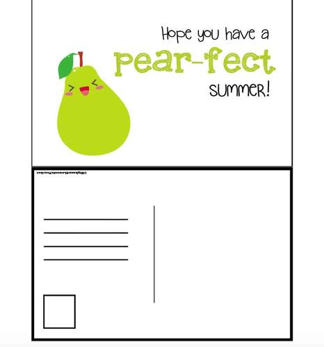 Printable Fruit-Themed End of Year Postcards for Students and Coworkers