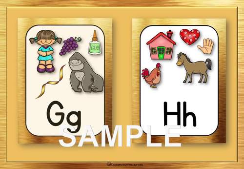 ALPHABET POSTERS with Pictures l DECOR l GOLDEN METALLIC DESIGN